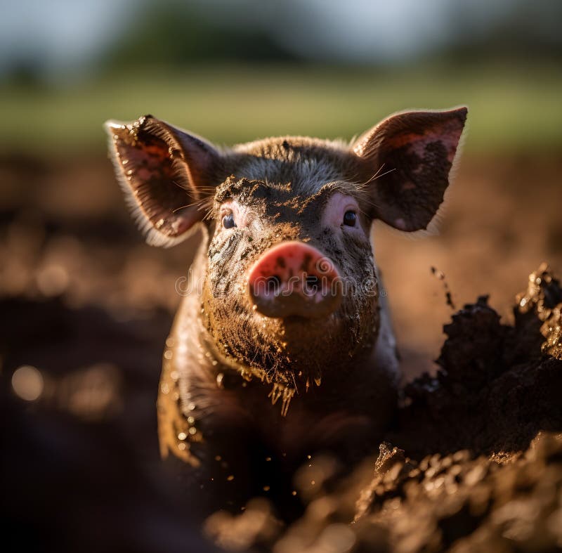AI Generated Illustration of a Pig in a Mud Puddle Stock Illustration ...