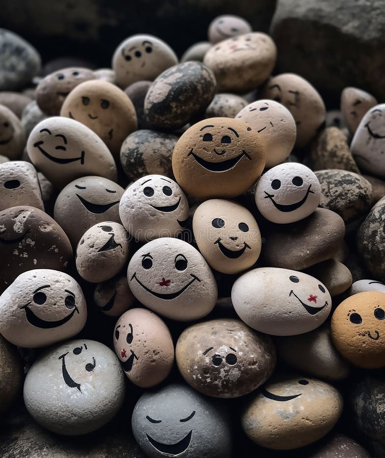 AI Generated Illustration of a Pile of Different Rocks with Funny Faces ...