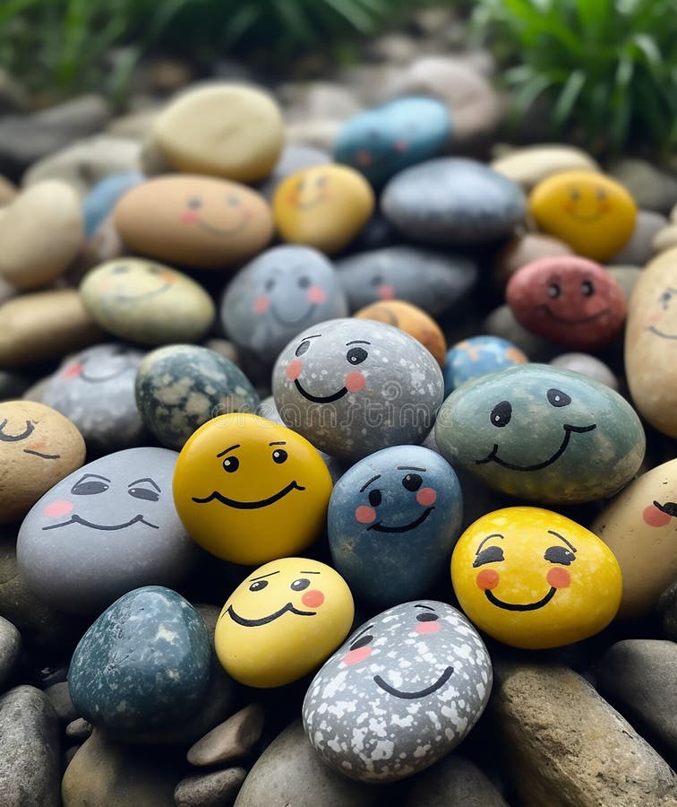 AI Generated Illustration of a Pile of Different Rocks with Funny Faces ...