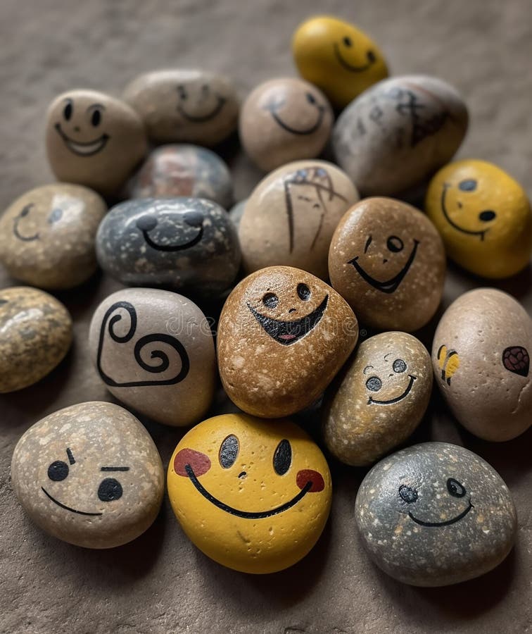 AI Generated Illustration of a Pile of Different Rocks with Funny Faces ...