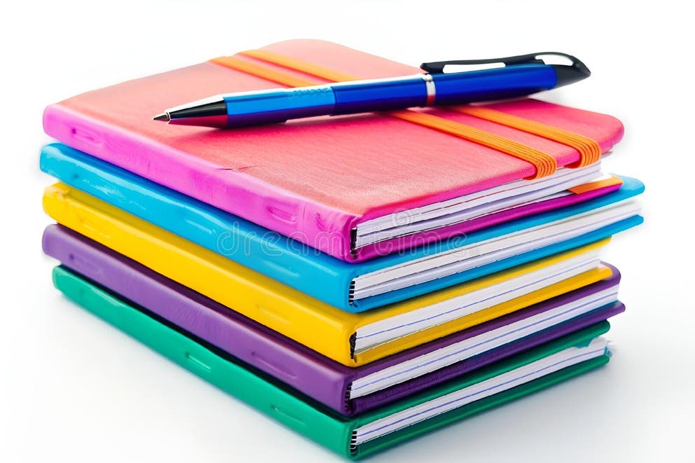 A Stack of Notebooks with a Pen on Top of Them Stock Illustration ...