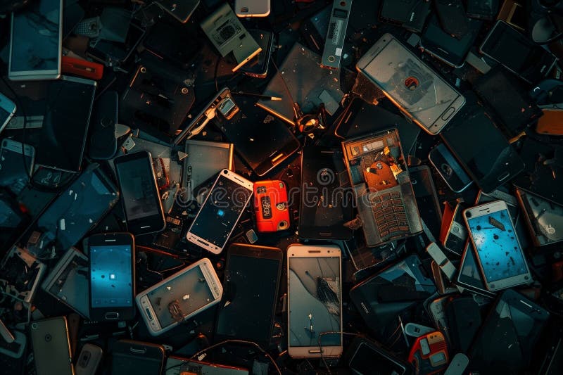 An AI Generated Illustration of a Pile of Old and Broken Mobile Phones ...