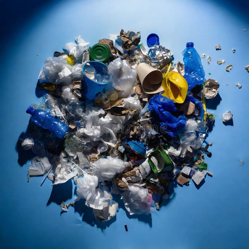 AI-generated Illustration of a Pile of Plastic Waste on a Blue ...