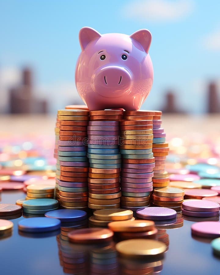 AI Generated Illustration of a Pink Piggy Bank on a Stack of Coins ...