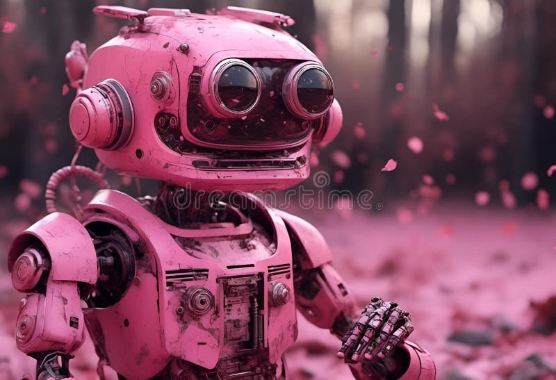 AI-generated Illustration of a Pink Robot Surrounded by Pink Leaves in ...