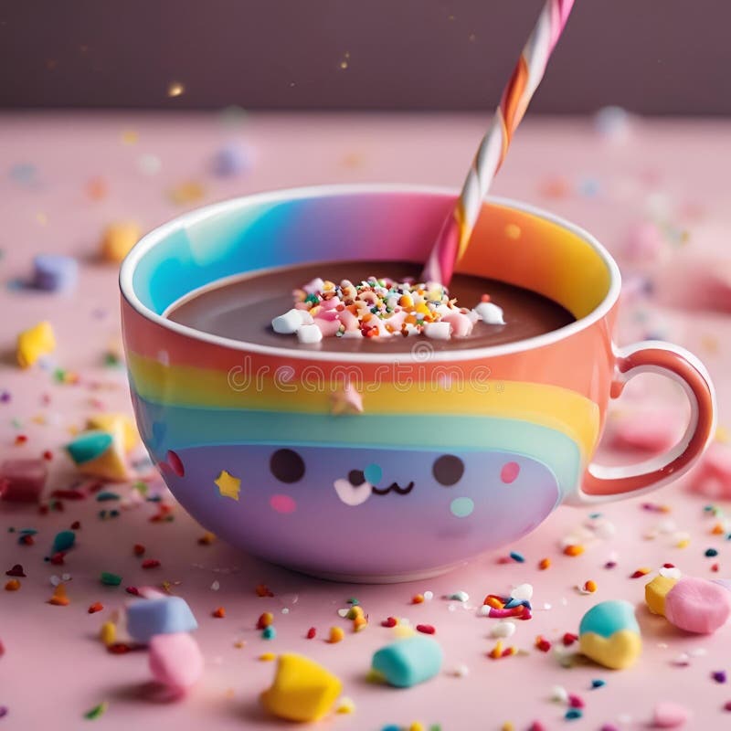 AI Generated Illustration of a Pink Table with Rainbow Hot Chocolate ...
