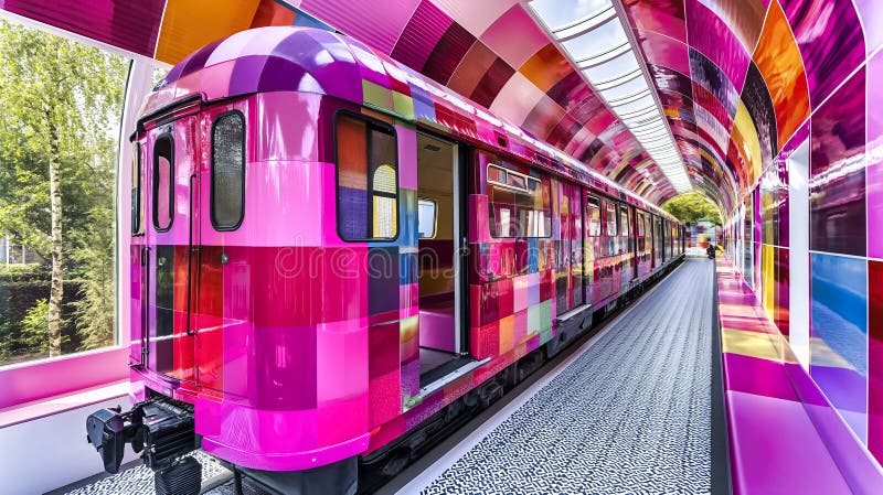AI-generated Illustration of a Pink Train on Tracks Next To the ...