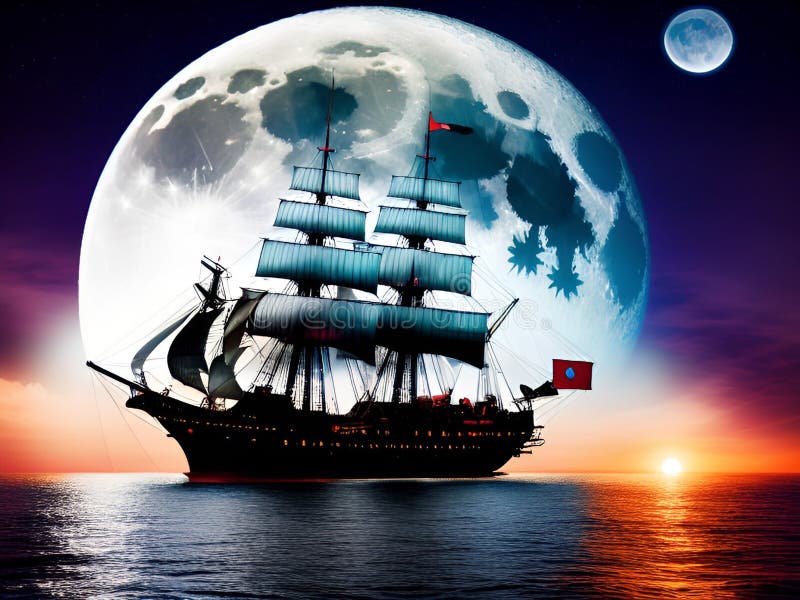 AI-Generated Illustration of a Pirate Ship Sailing in the Night 库存例证 ... AI-Generated Illustration of a Pirate Ship Sailing in the Night 库存例证 ...