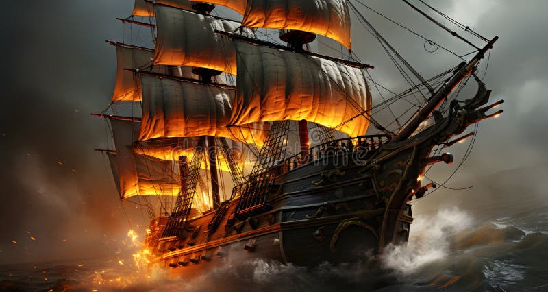 There is an Image of a Pirate Ship in the Water Stock Illustration ...