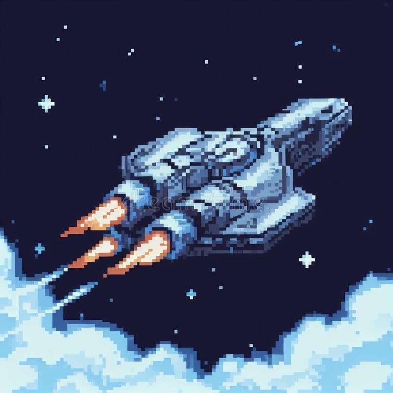 The Pixel Art of a Space Shuttle Flying through the Sky Stock ...