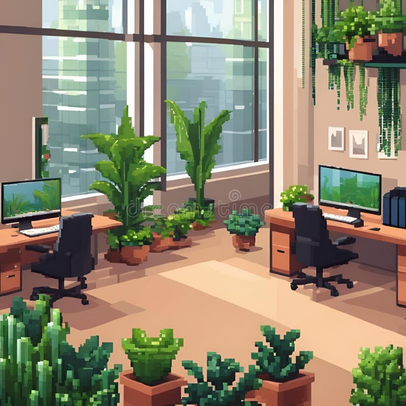 AI Generated Illustration of a Pixel Art of a Modern Office Design with ...