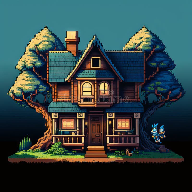 AI Generated Illustration of a Pixel House Stock Image - Image of ...