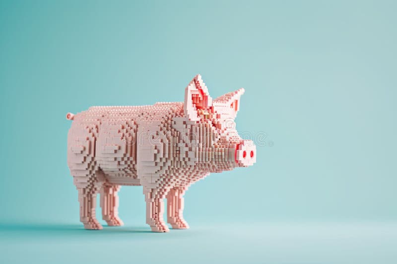 AI-generated Illustration of a Pixelated Pig Sculpture Made on a ...