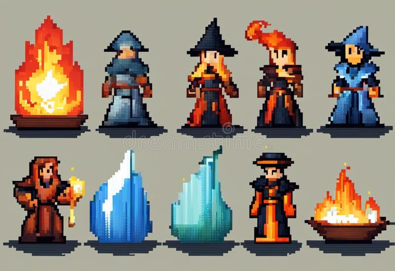 AI Generated Illustration of Pixelated Video Game Characters As Wizards ...