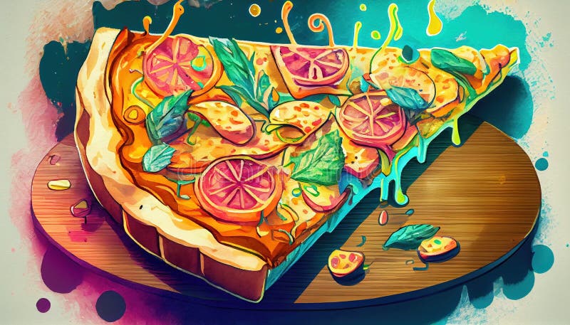 Mouth-Watering Neon Watercolor Pizza, Made with Generative AI Stock ...