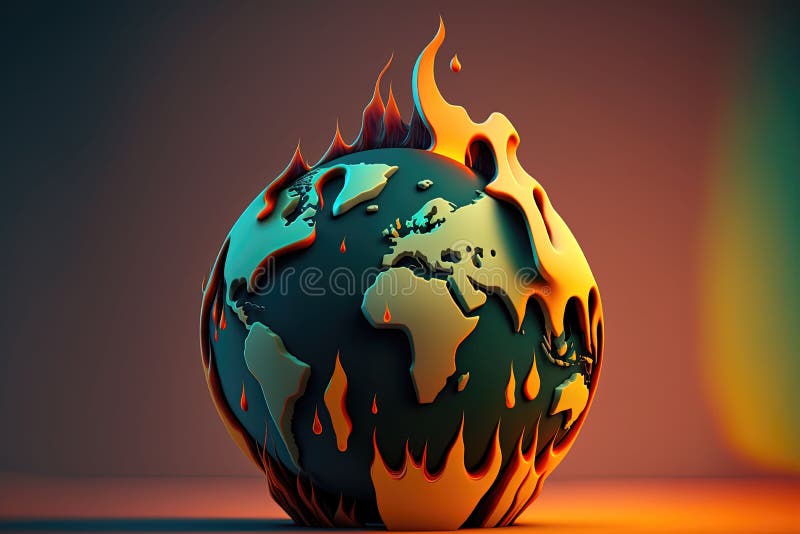 AI-generated Illustration of the Planet Earth in Fire Stock ...