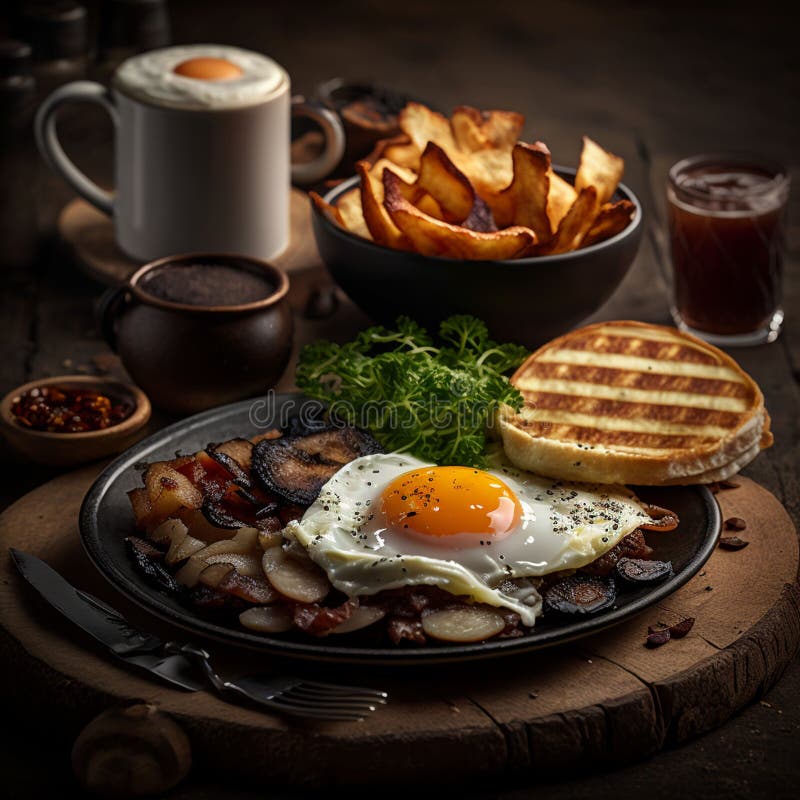 AI Generated Illustration of a Plate of Breakfast Food Featuring Eggs ...