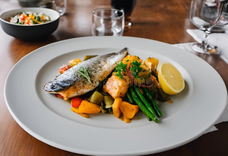 AI-generated Illustration of a Plate with Cooked Fish and Vegetables ...