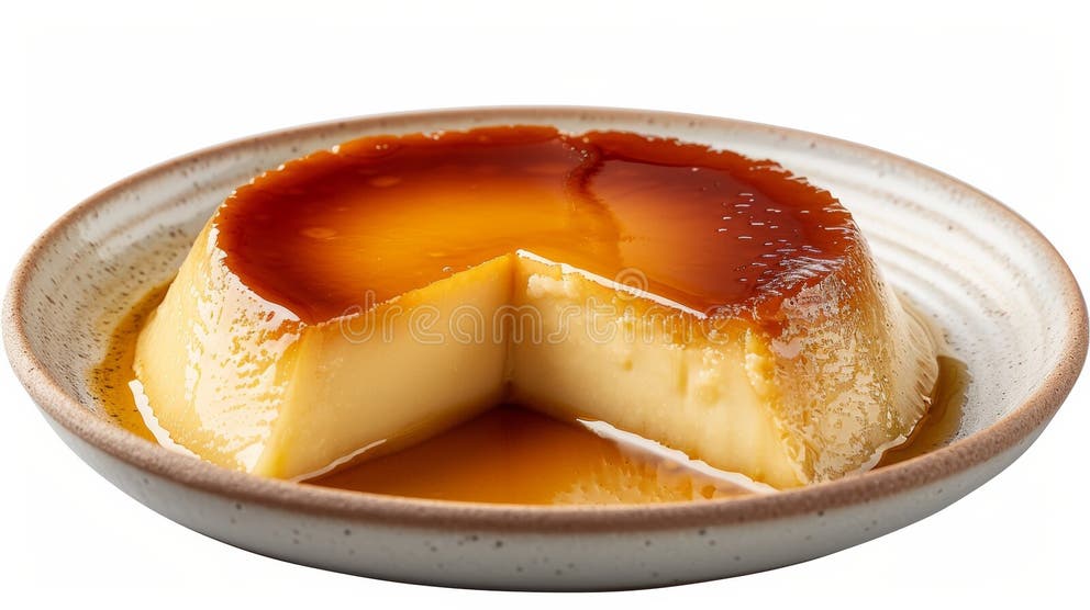 AI Generated Illustration of a Plate with Flan, Missing a Slice Stock ...