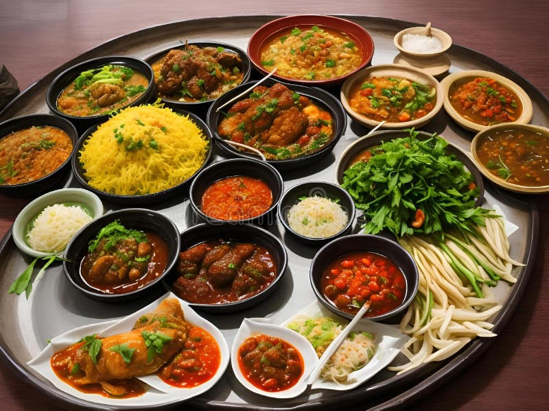 AI Generated Illustration of a Plate with Several Small Bowls of ...