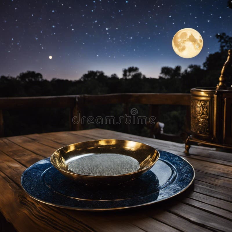 AI Generated Illustration of a Plate on a Table with a Full Moon in the ...