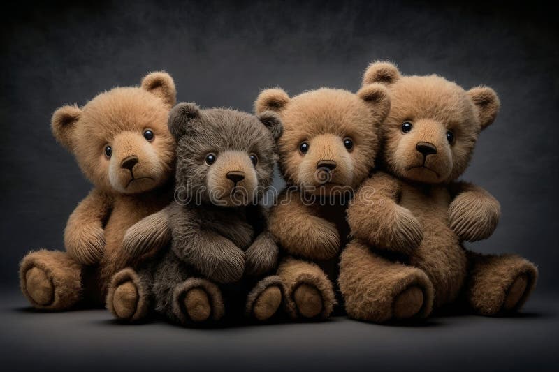 AI Generated Illustration of Plush Sad Teddy Bears on a Gray Background ...