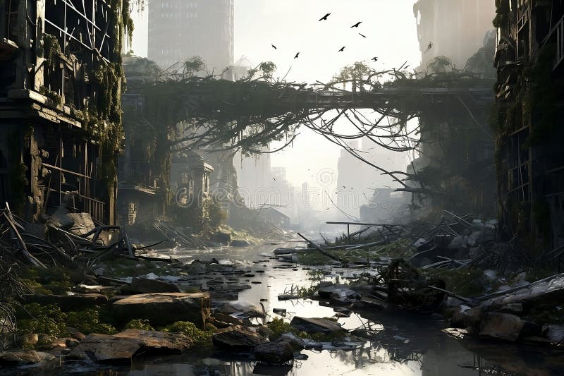 AI Generated Illustration of a Post-apocalyptic Cityscape, with Broken ...