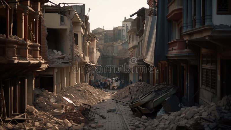 AI Generated Illustration of a Post-apocalyptic Urban Landscape with a ...