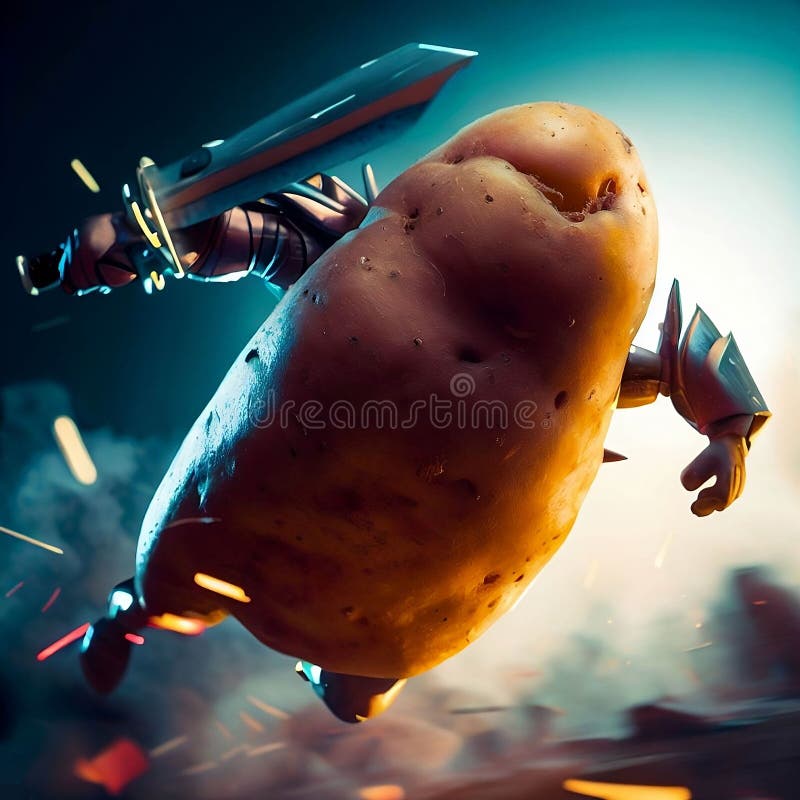 AI Generated Illustration of a Potato in a Warrior Armor with a Sword ...