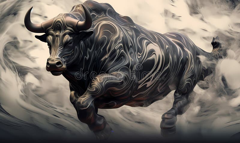 AI Generated Illustration of a Powerful Bull Galloping through a ...