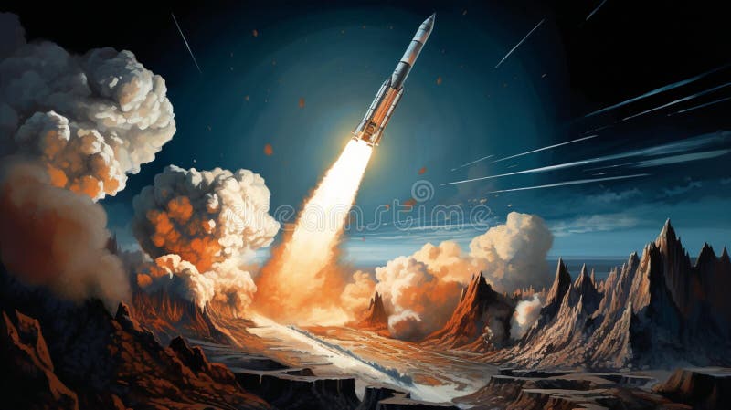 AI Generated Illustration of a Powerful Rocket Launching into the Sky ...