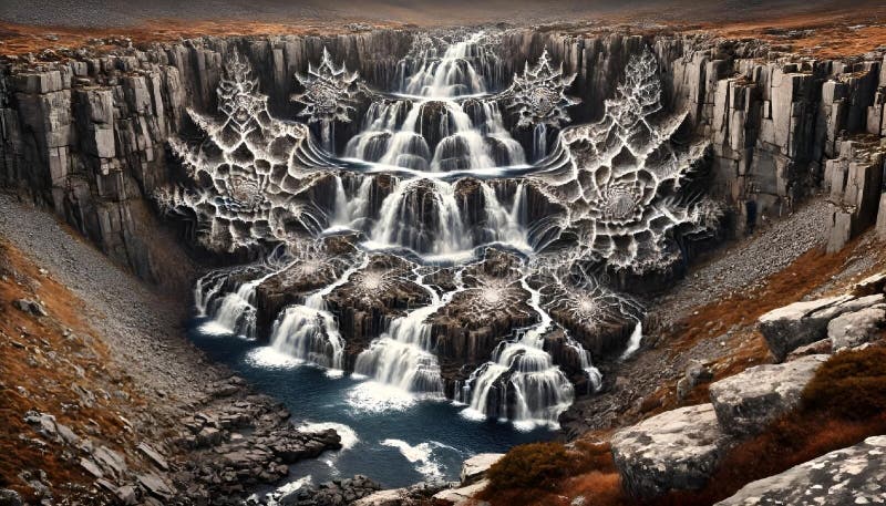 AI Generated Illustration of a Powerful Waterfall Cascading Down ...