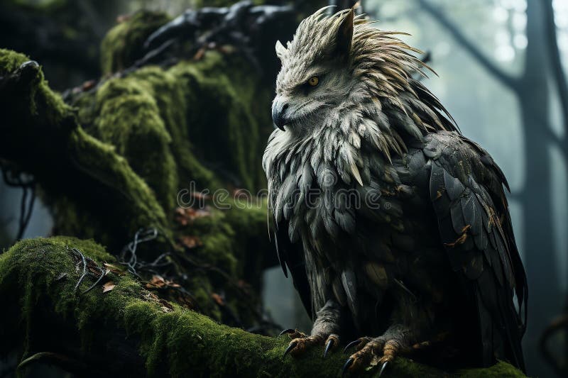 AI Generated Illustration of a Predator Bird Perched on a Tree Branch ...
