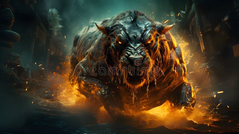 Ai Generated Illustration Predator Running Fire Flames Stock Photos ...
