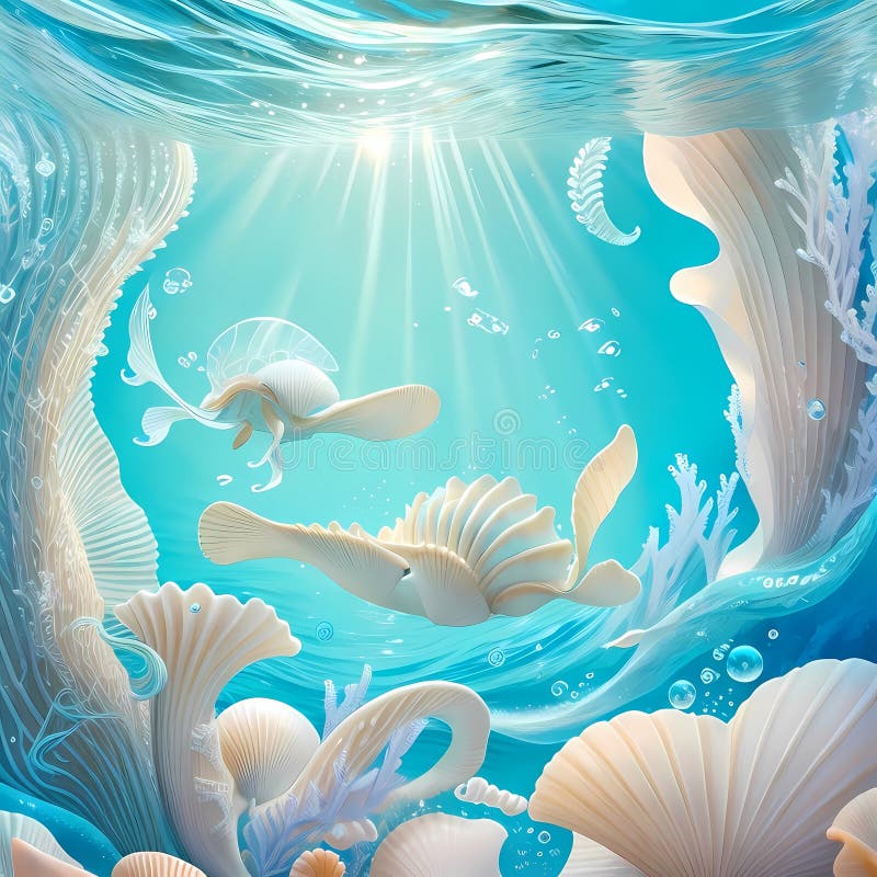 Abstract Underwater Background: Blue Corals and Imaginary Floating ...