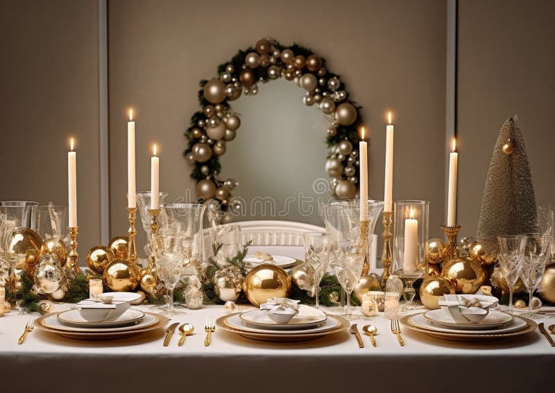 AI Generated Illustration of a Pristine White Dining Table with Ornate ...