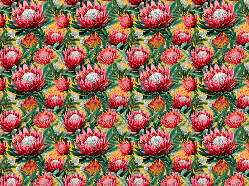 AI Generated Illustration of Proteas Pattern on Green Backdrop with ...