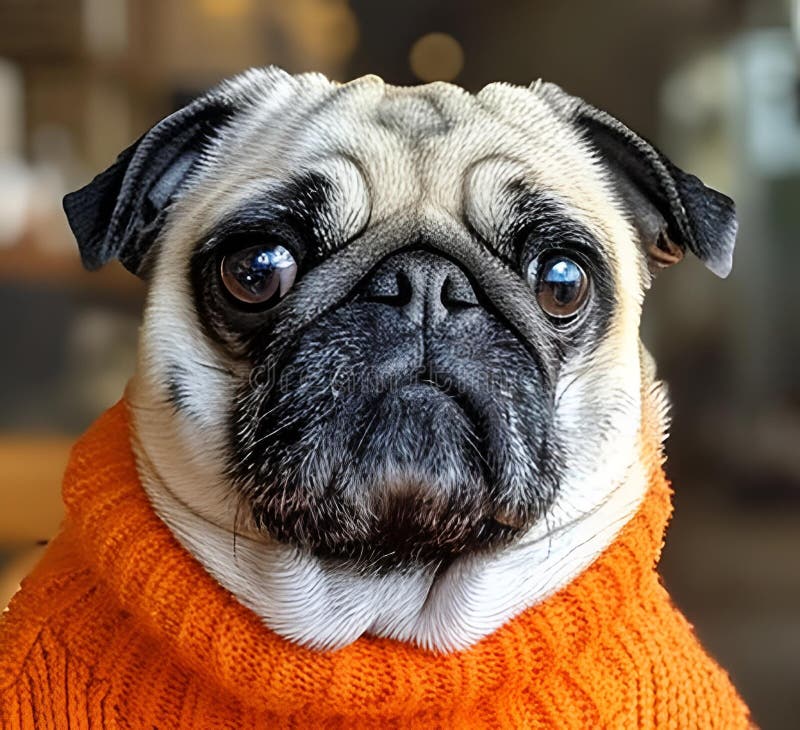 AI Generated Illustration of a Pug Dog Dressed in an Orange Sweater ...