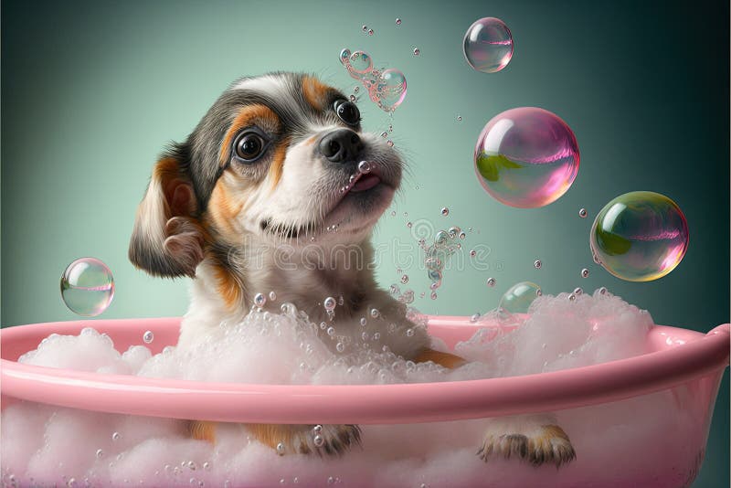 AI Generated Illustration of a Puppy Taking Bath Stock Illustration ...