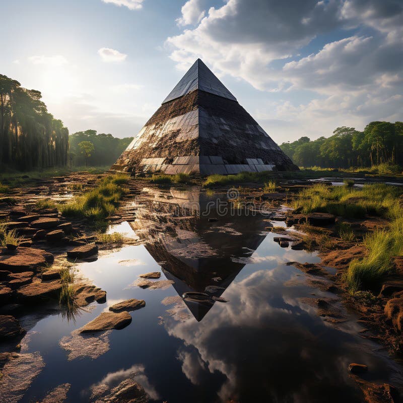 AI Generated Illustration of a Pyramid Structure Illuminated Against a ...