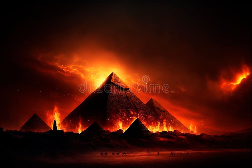 AI Generated Illustration of Pyramids in Red Scary Theme Stock ...