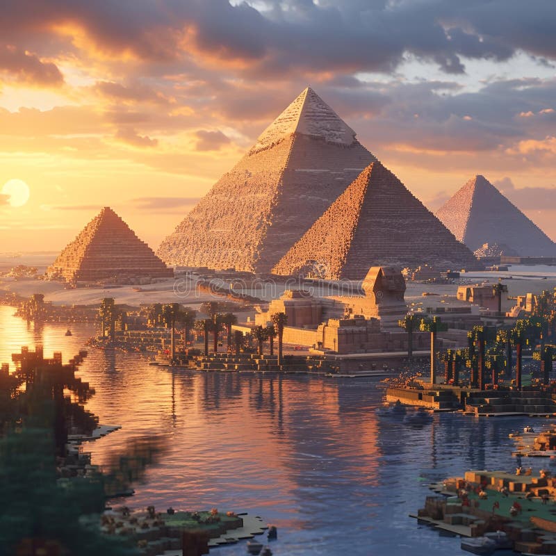 AI Generated Illustration of Pyramids Situated Alongside a Body of ...