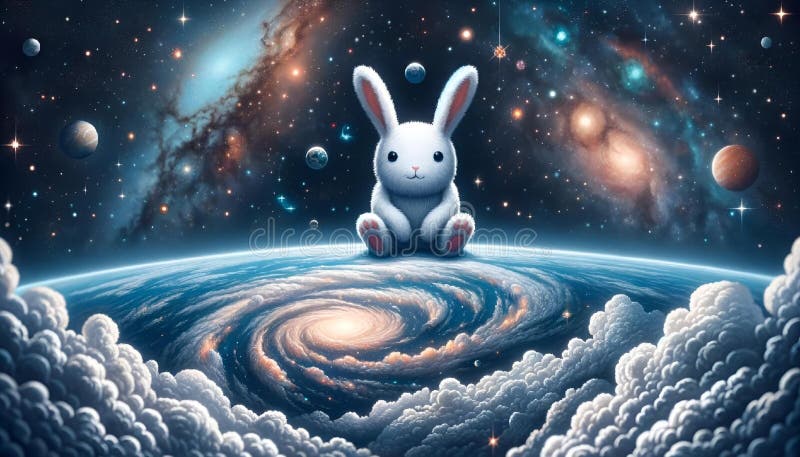 AI Generated Illustration of a Rabbit Atop a Round Planet in Outer ...