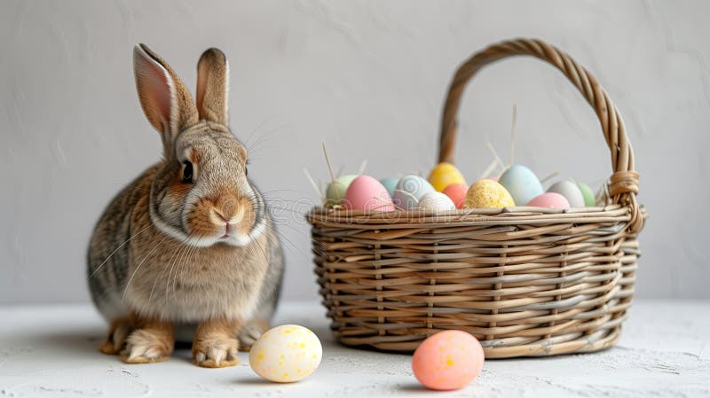 AI Generated Illustration of a Rabbit Next To a Basket Filled with ...