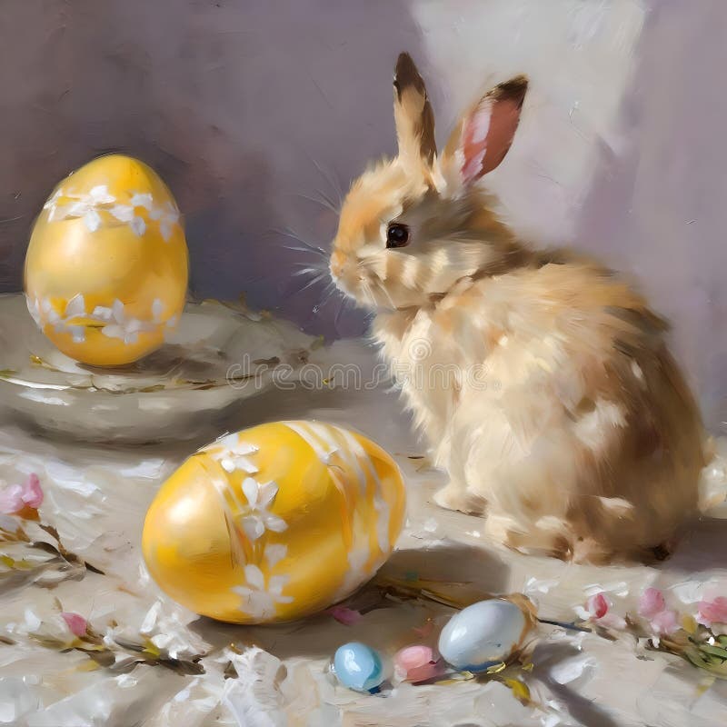 AI Generated Illustration of a Rabbit Next To Easter Eggs Stock ...