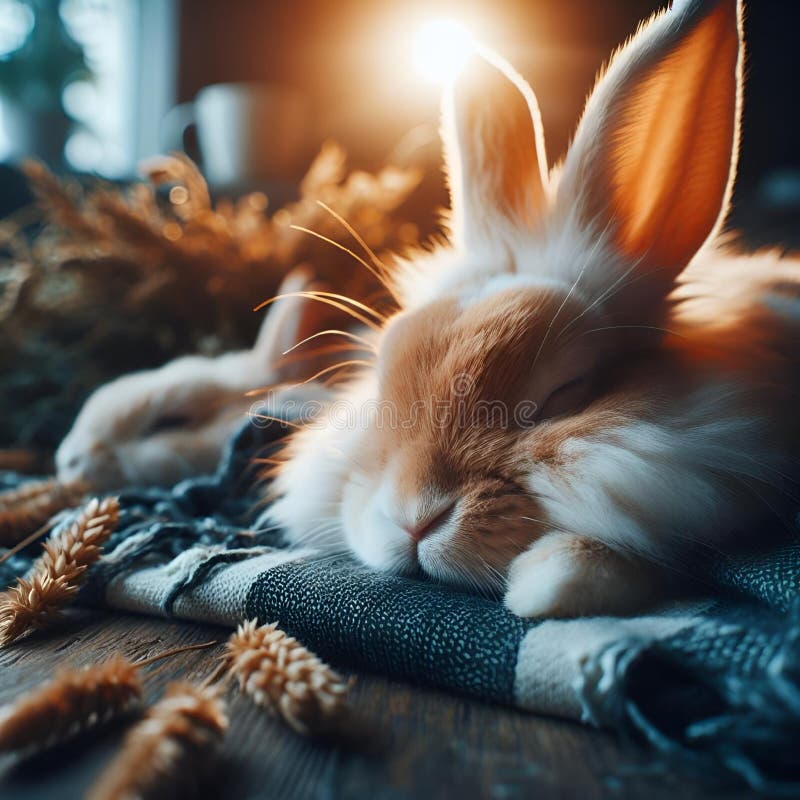 AI Generated Illustration of a Rabbit Peacefully Sleeping on a Blanket ...