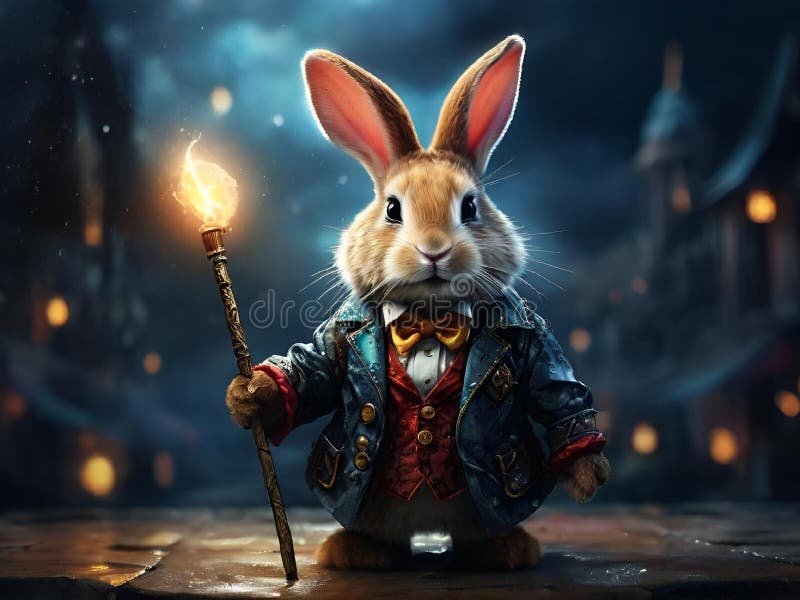 AI Generated Illustration of a Rabbit in Victorian Attire with a Wand ...