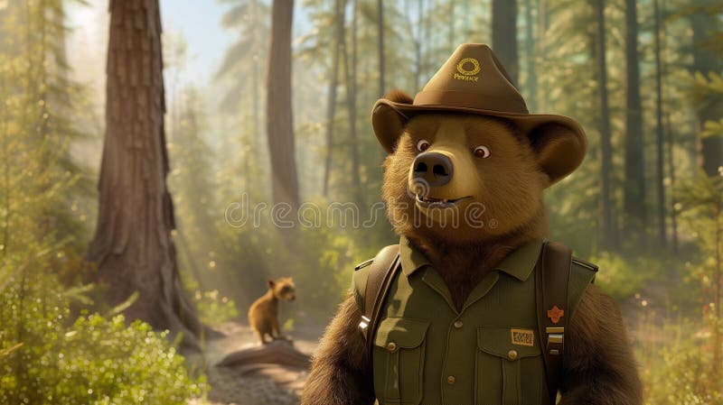 AI Generated Illustration of a Ranger Bear with a Backpack Standing in ...