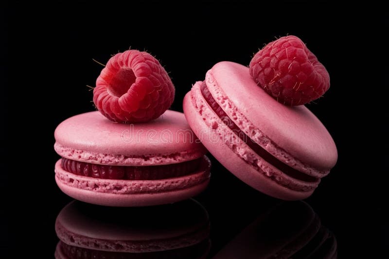 AI Generated Illustration of Raspberry Macarons on Dark Backdrop Stock ...