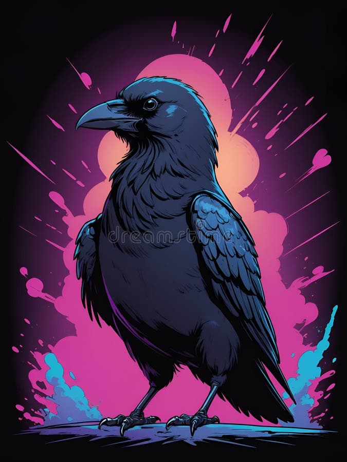 AI Generated Illustration of a Raven with Vibrant Pink and Blue ...